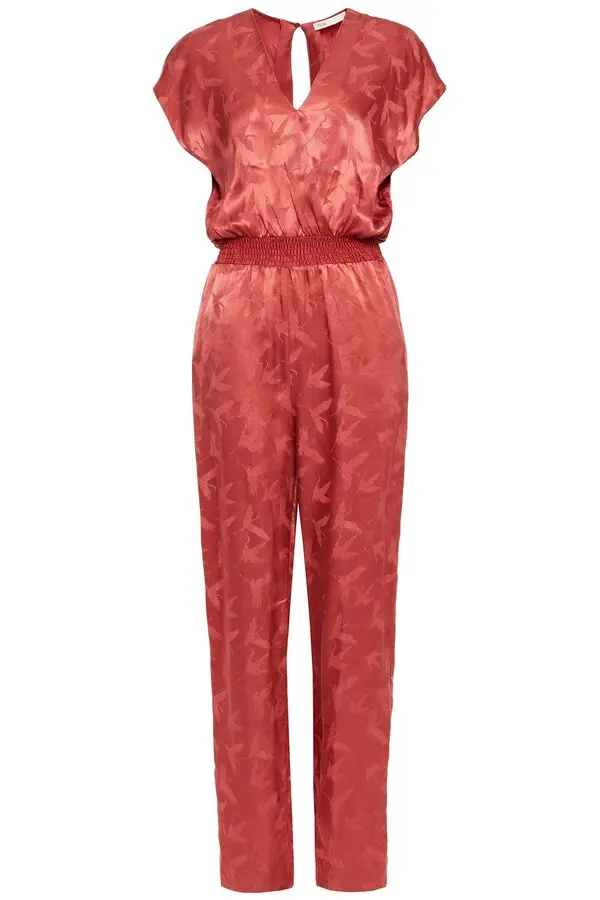 Maje Wrap-effect Satin-jacquard Jumpsuit - Brick