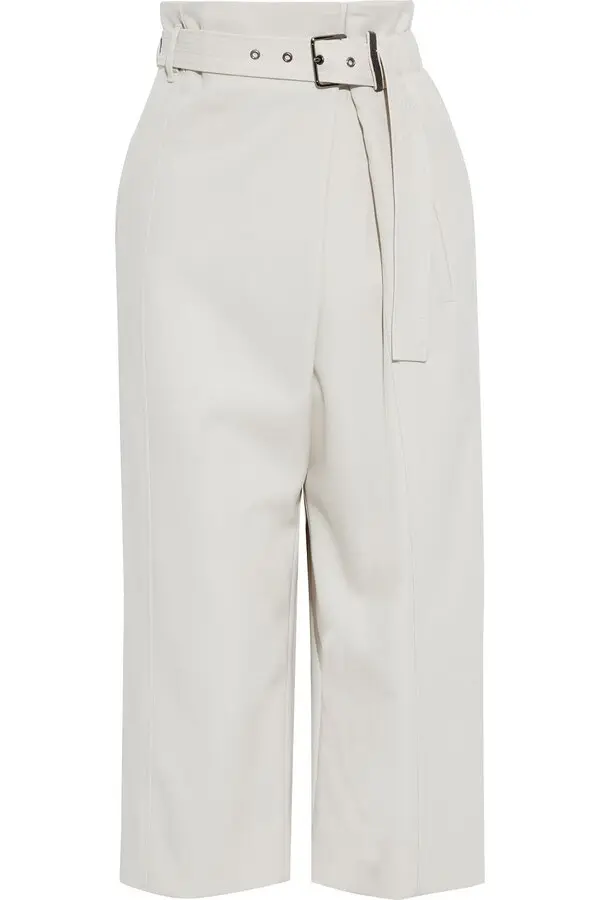 Brunello Cucinelli Cropped Belted Wool Wide-leg Pants