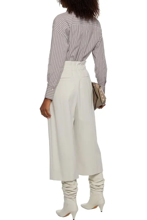Brunello Cucinelli Cropped Belted Wool Wide-leg Pants