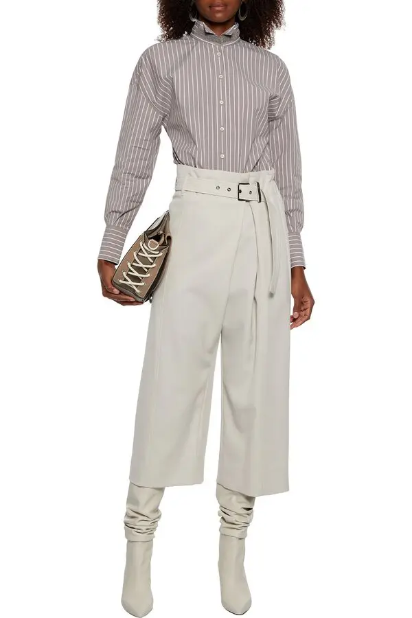 Brunello Cucinelli Cropped Belted Wool Wide-leg Pants