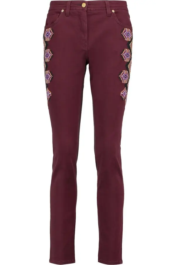 Etro Embroidered High-rise Skinny Jeans - Plum