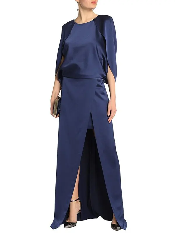 Halston Layered Draped Satin Gown