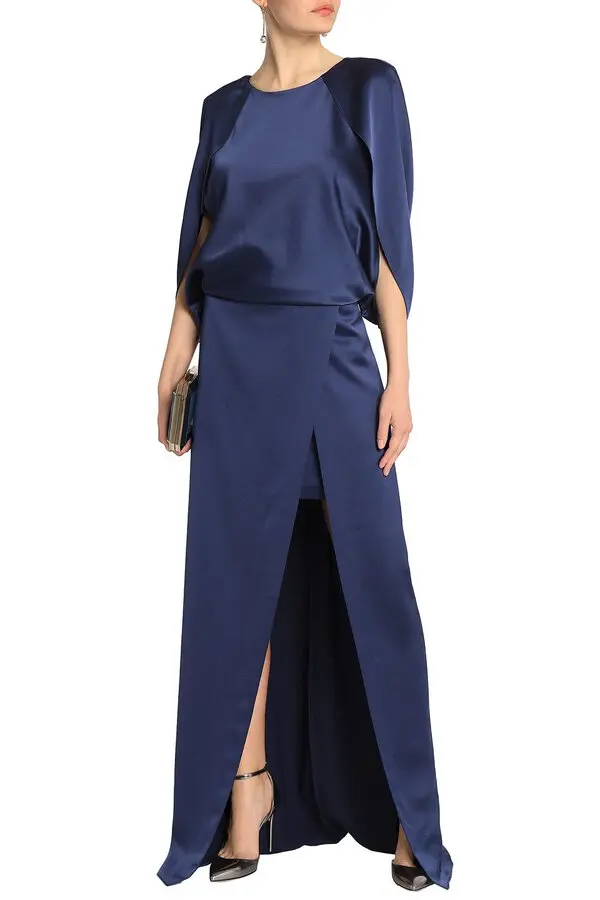 Halston Layered Draped Satin Gown