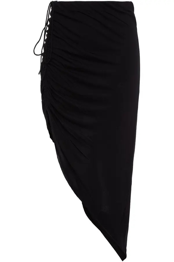 Helmut Lang Asymmetric Ruched Jersey Skirt - Black