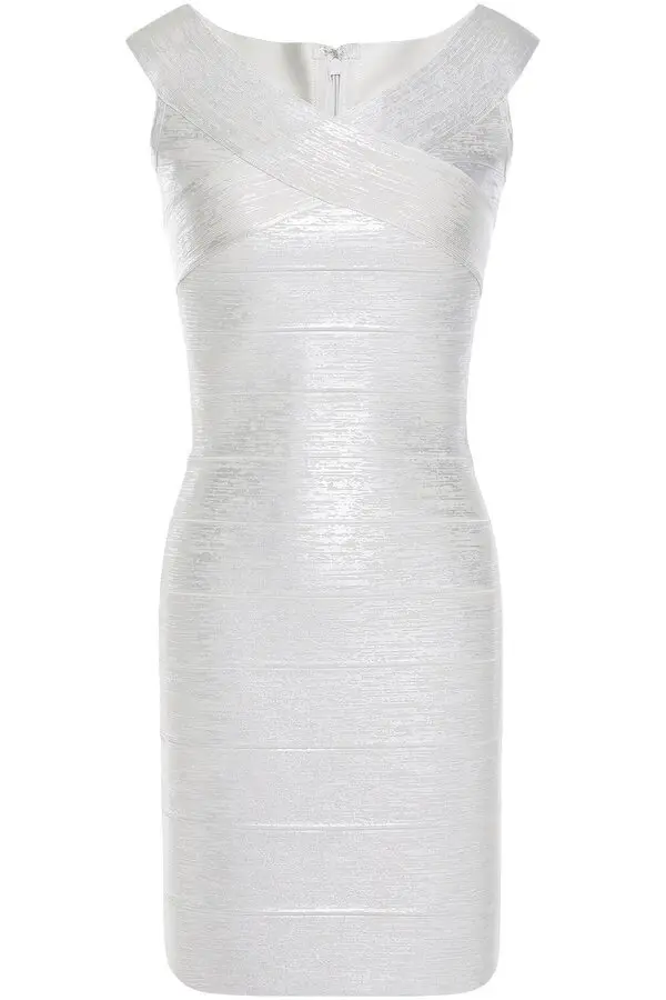 Herve Leger Off-the-shoulder Metallic Bandage Mini Dress