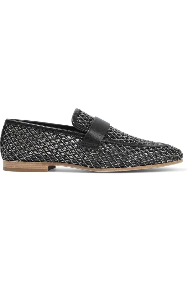 Brunello Cucinelli Beadembellished Lasercut Leather Loafers - Black
