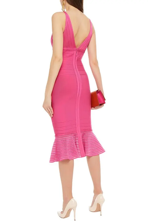 Buy Herve Leger Fluted Bandage Midi Dress - Bright Pink At 64% Off |  Editorialist