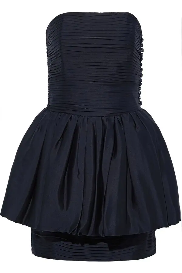 Alexandre Vauthier Strapless Buttonembellished Pleated Silkfaille Mini Dress - Navy
