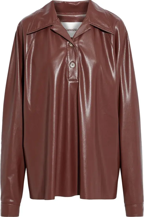 Nanushka Keiron Gathered Vegan Leather Shirt