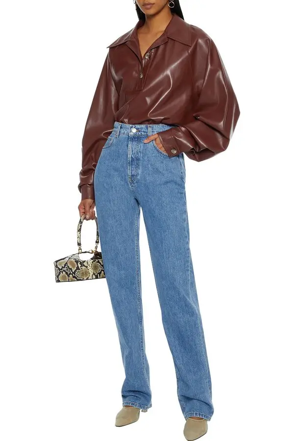 Nanushka Keiron Gathered Vegan Leather Shirt