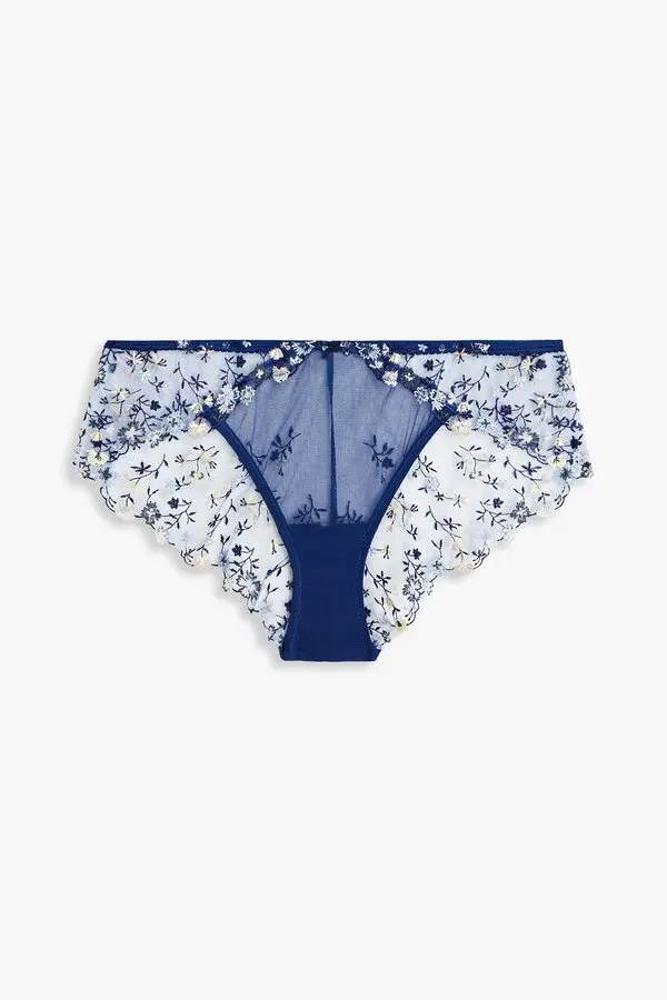 Cosabella Embroidered Stretchmesh Midrise Briefs - Navy