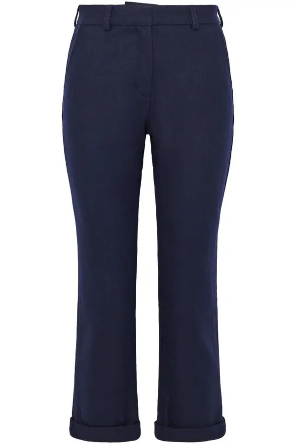 CURRENT/ELLIOTT + CHARLOTTE GAINSBOURG Cropped Wool-blend Felt Slim-leg Pants - Navy