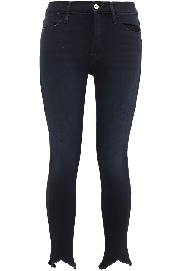 FRAME Le High Double Triangle Skinny Jeans - Midnight Blue