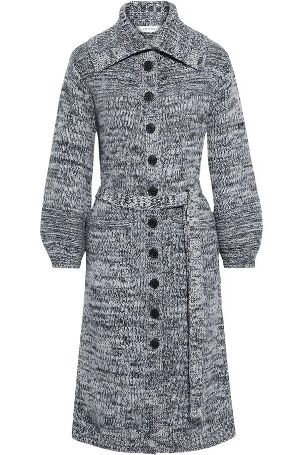 FRAME Belted Marled Woolblend Cardigan