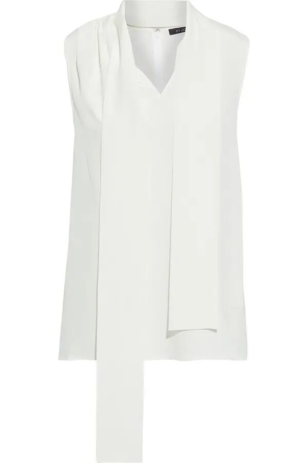 St. John Silk-blend Crepe De Chine Top - Off-white