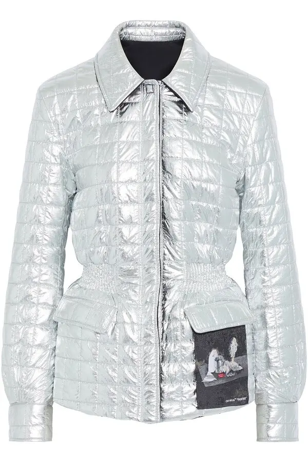 Off-White Appliquéd Metallic Quilted Cottonblend Jacket - Silver