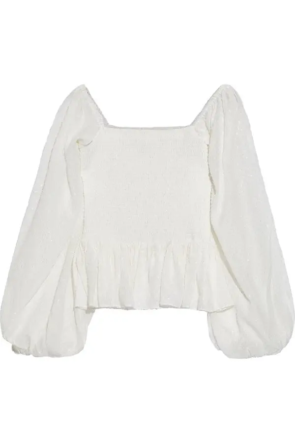 Caroline Constas Blair Shirred Metallic Fil Coupé Chiffon Blouse - White