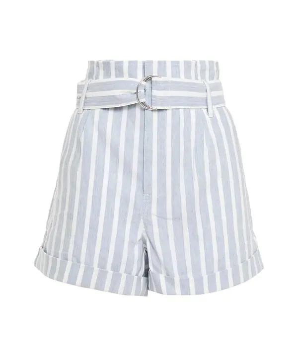 FRAME Belted Striped Linen-blend Shorts