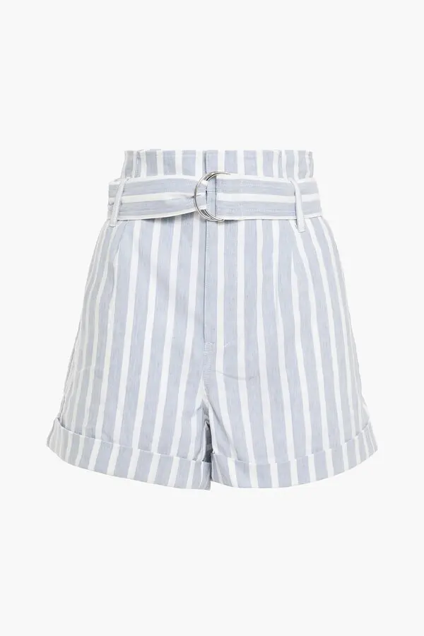FRAME Belted Striped Linen-blend Shorts
