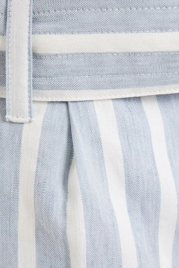 FRAME Belted Striped Linen-blend Shorts