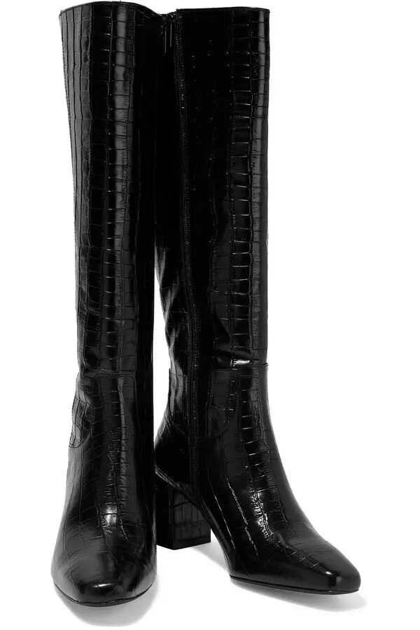 Iris & Ink Coraline Croc-effect Leather Knee Boots