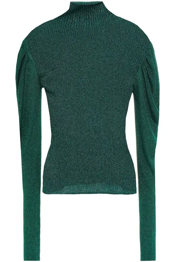 Caroline Constas Metallic Ribbed-knit Turtleneck Sweater - Emerald