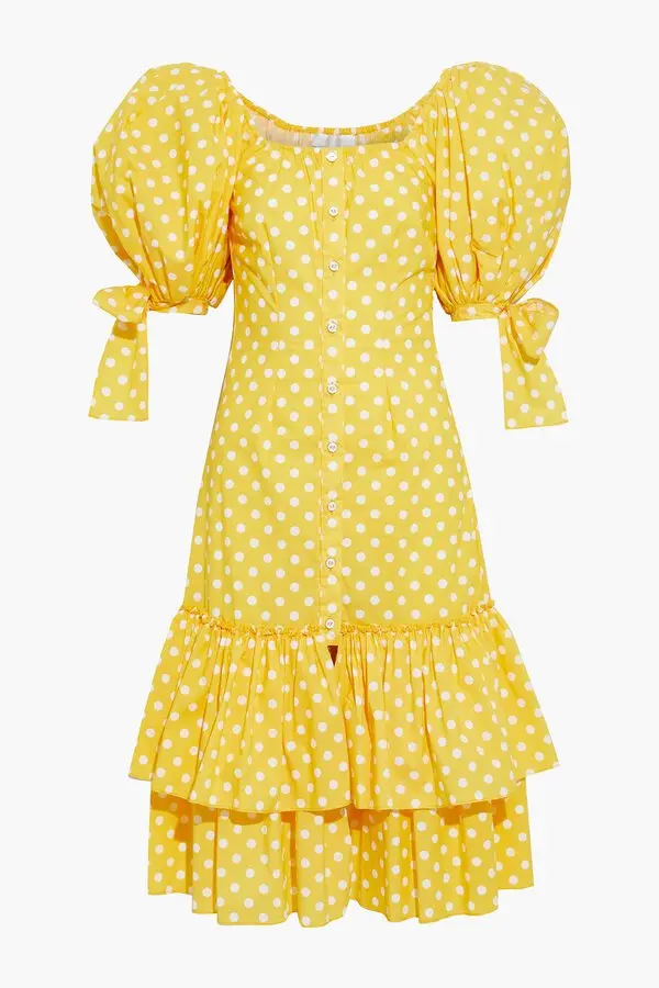 Caroline Constas Nella Tiered Polka-dot Cotton-blend Poplin Midi Dress Size