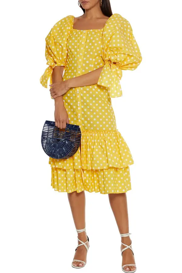 Caroline Constas Nella Tiered Polka-dot Cotton-blend Poplin Midi Dress Size