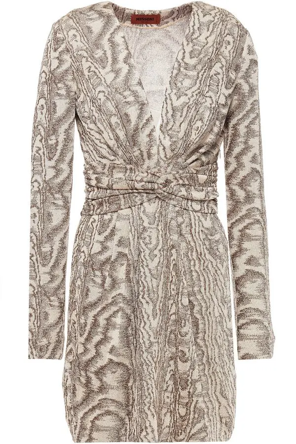 Missoni Twistfront Metallic Crochetknit Mini Dress - Beige