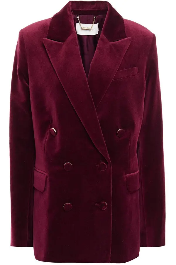 Zimmermann Double-breasted Cotton-velvet Blazer - Burgundy