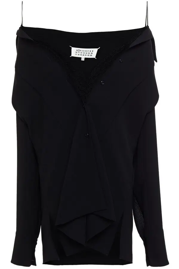 MAISON MARGIELA Convertible Lacetrimmed Crepe Shirt - Black