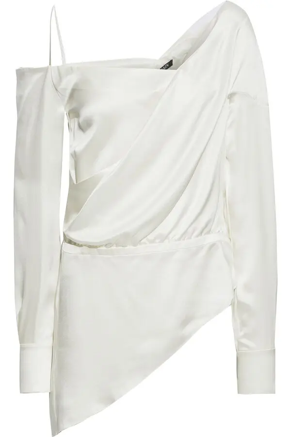 Balmain Asymmetric Drape Effect Silk-satin Peplum Top - White