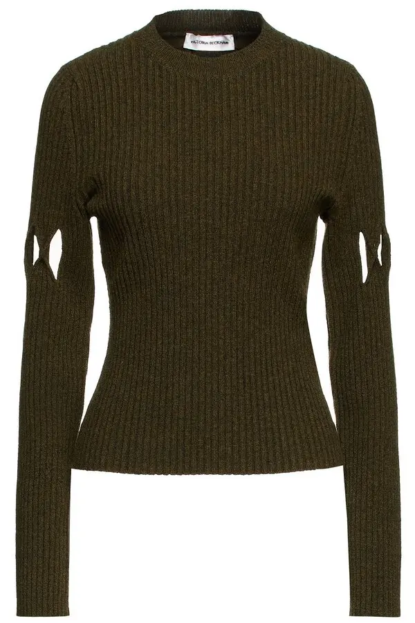 Victoria Beckham Cutout Ribbed Woolblend Sweater - Army Green