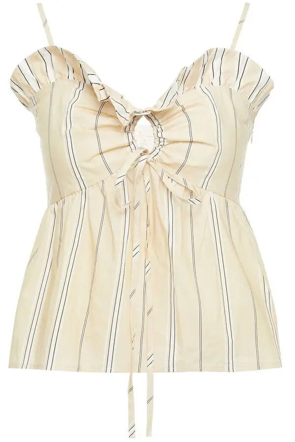 Maje Ruffled Striped Cottonpoplin Top - Beige