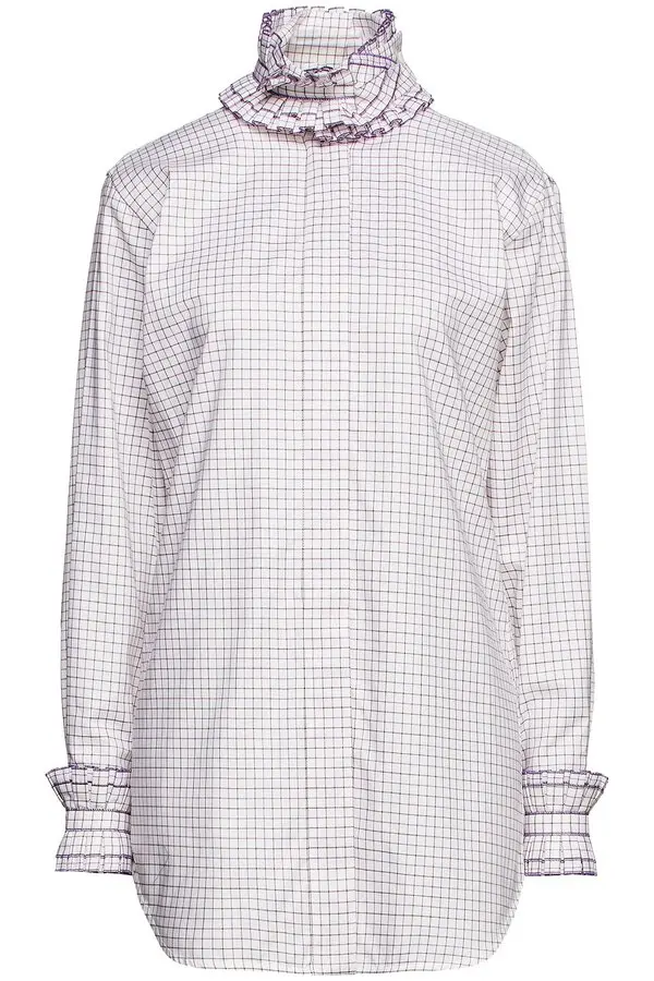 Victoria Beckham Ruffled Checked Cottontwill Shirt - Ecru