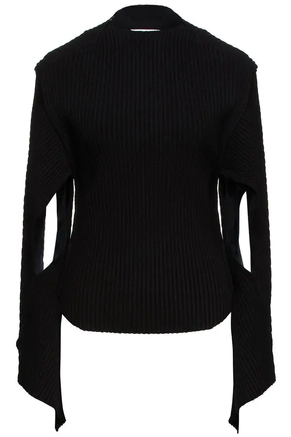 Victoria Beckham Ribbed Wool-blend Sweater With Cutouts - Black