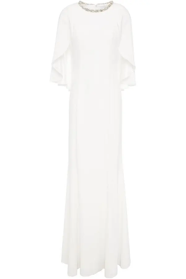 Jenny Packham Lotus Cape-back Crystal-embellished Cady Gown - Ivory