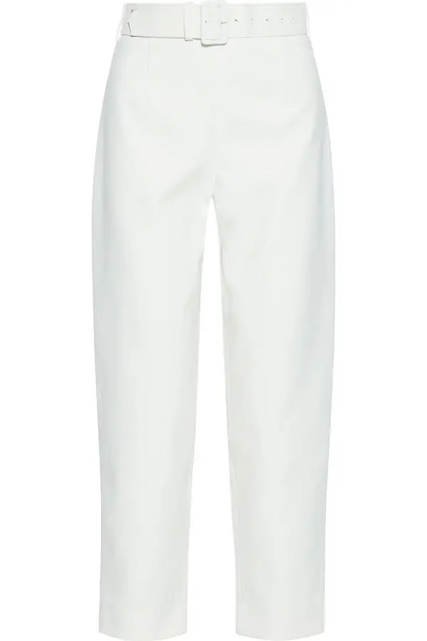Solace London Tansy Cropped Belted Crepe Straight-leg Pants - White