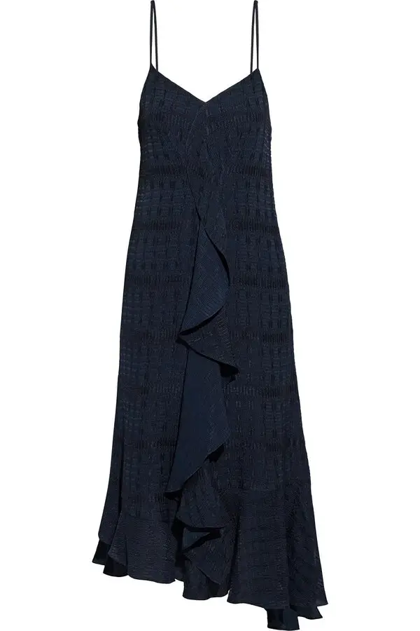 Victoria Beckham Asymmetric Ruffled Midi Dress