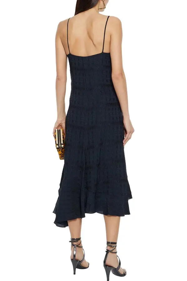 Victoria Beckham Asymmetric Ruffled Midi Dress