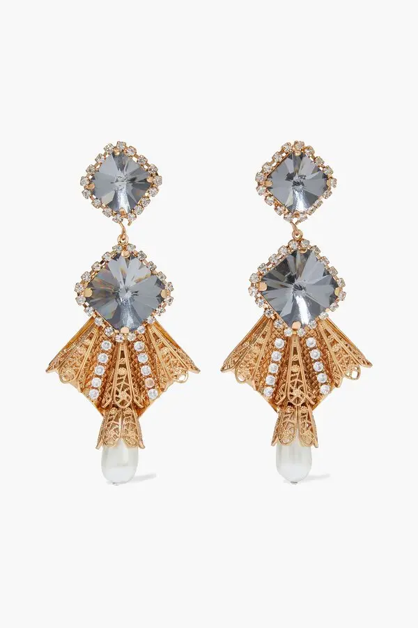 KENNETH JAY LANE Tone, Faux Pearl And Crystal Clip Earrings - Gold