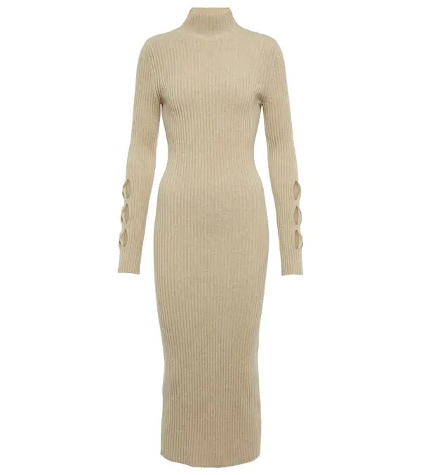 Victoria Beckham Ribbed-Knit Wool-Blend Sweater Dress In Beige - 30% Off |  Editorialist