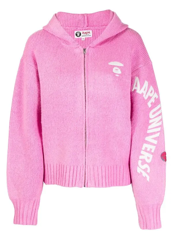 Aape By *A Bathing Ape® Logo-Print Knitted Zip-Up Hoodie - Pink 