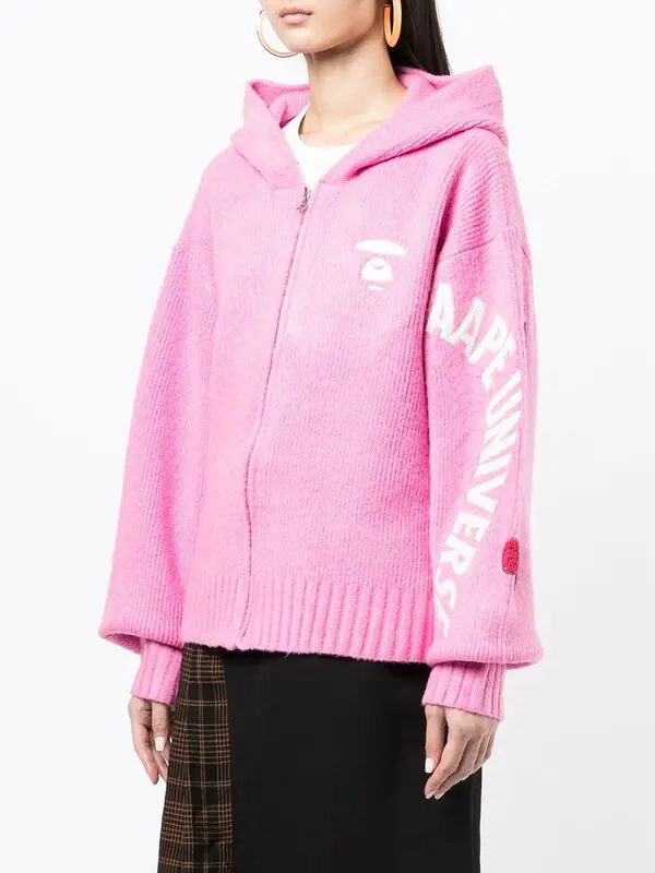 Aape By *A Bathing Ape® Logo-Print Knitted Zip-Up Hoodie - Pink