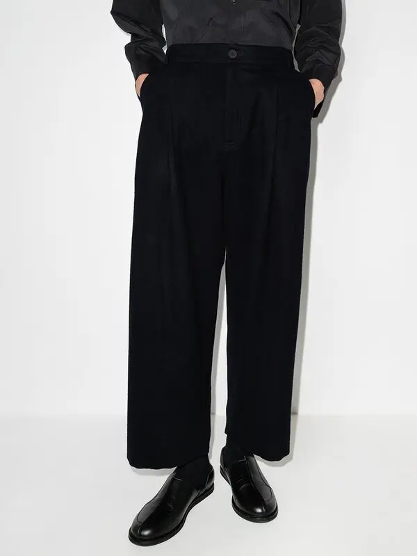 Studio Nicholson Navy Wool Wide-leg Trousers - Blue