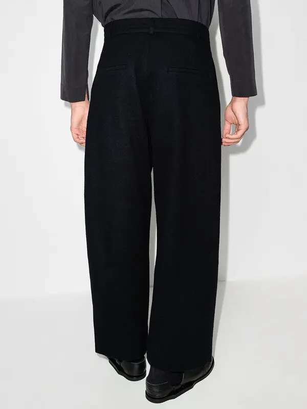 Studio Nicholson Navy Wool Wide-leg Trousers - Blue