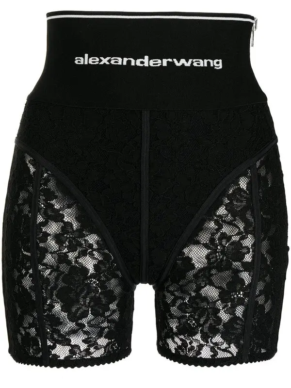 Alexander Wang Logo-Waistband Lace-Detail Shorts In Black - 20
