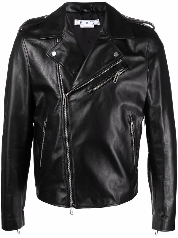 Off-White Diag-print Biker Leather Jacket