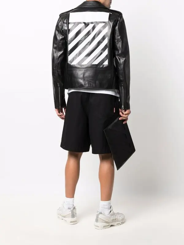 Off-White Diag-print Biker Leather Jacket