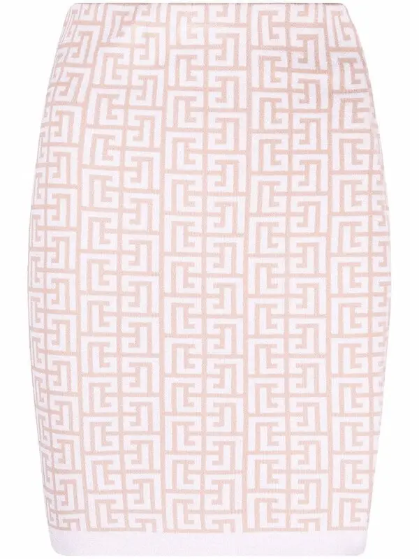 Balmain Monogram Knitted Skirt - Neutrals